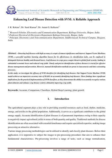 Pdf Enhancing Leaf Disease Detection With Svm A Reliable Approach