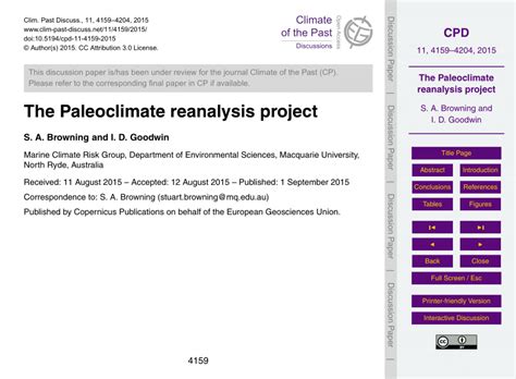 Pdf The Paleoclimate Reanalysis Project