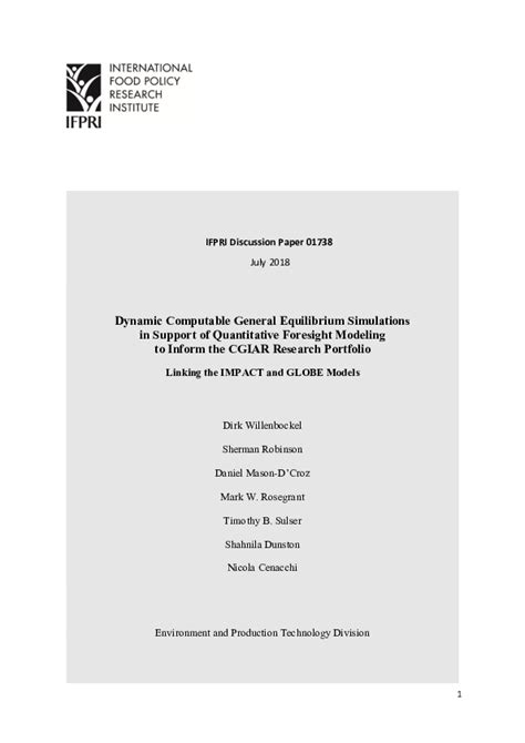 Pdf Dynamic Cge Simulations For Cgiars Impact And Globe Models