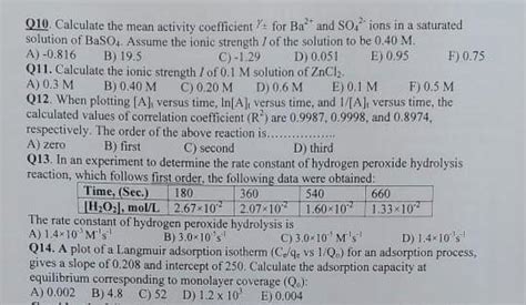 Solved Q10 Calculate The Mean Activity Coefficient ±±for