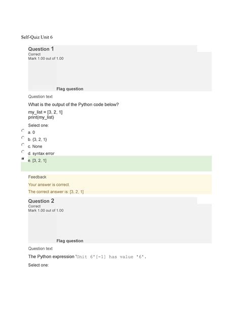 CS Self Quiz Unit Self Quiz Unit Question Correct Mark