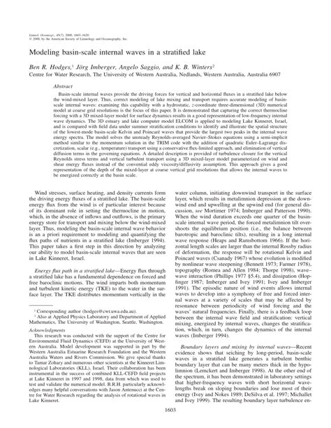 Pdf Modeling Basin Scale Internal Waves In A Stratified Lake