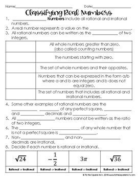 Classifying Real Numbers Notes By To The Square Inch Kate Bing Coners