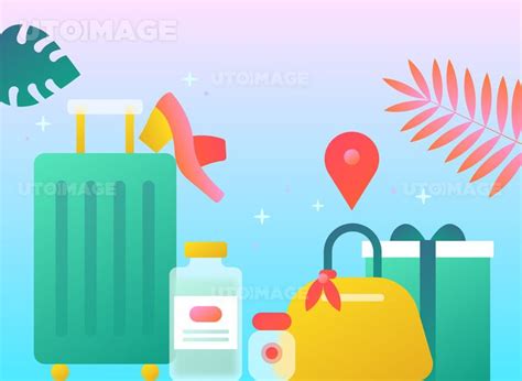 컬러풀한 바캉스용품 벡터 일러스트 Sill769 유토이미지 일러스트 쇼핑 이벤트 오브젝트 여름 투명한 컬러풀한 트로피칼 반짝임 여행 바캉스 캐리어