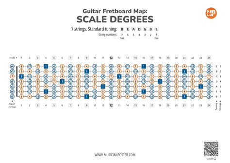 7 String Guitar Printable Fretboard Map With Scale Degrees