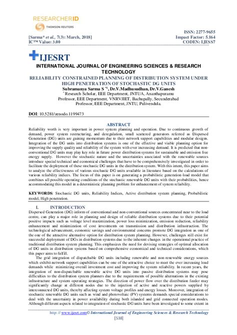 Pdf Reliability Constrained Planning Of Distribution System Under High Penetration Of