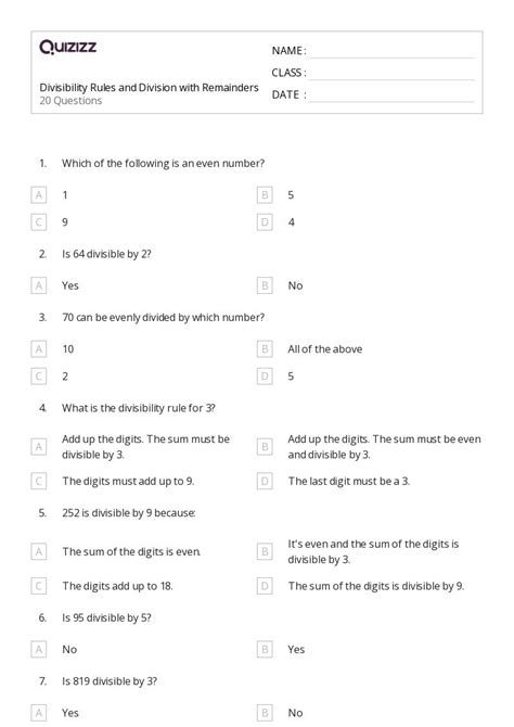 50 Division With Remainders Worksheets For 6th Year On Quizizz Free