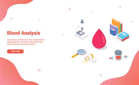 웹 사이트 템플릿 또는 방문 홈페이지에 대 한 현대적인 아이소 메트릭 스타일을 가진 돋보기를 가진 팀 의사와 간호사와 혈액 분석 개념 벡터 3차원 형태에 대한 스톡 벡터