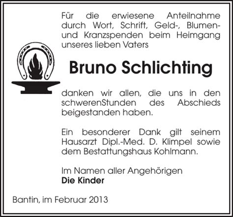 Traueranzeigen Von Bruno Schlichting Trauer Nordkurier