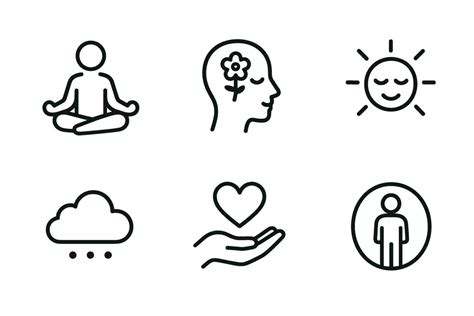 Mindfulness And Mental Wellbeing Icon Set Line Art Symbols Of