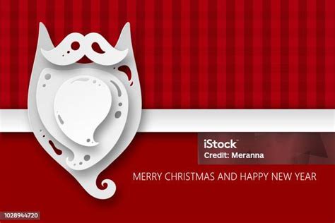 메리 크리스마스 인사말 카드 종이 Hipster 산타 클로스 수염 및 콧수염 현대 종이 컷 스타일 배경 벡터 일러스트 레이 션 0명에 대한 스톡 벡터 아트 및 기타 이미지