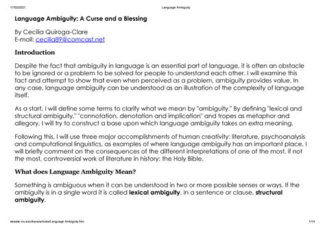 Language And Ambiguity Language Ambiguity A Curse And A Blessing By Cecilia Quiroga Clare E