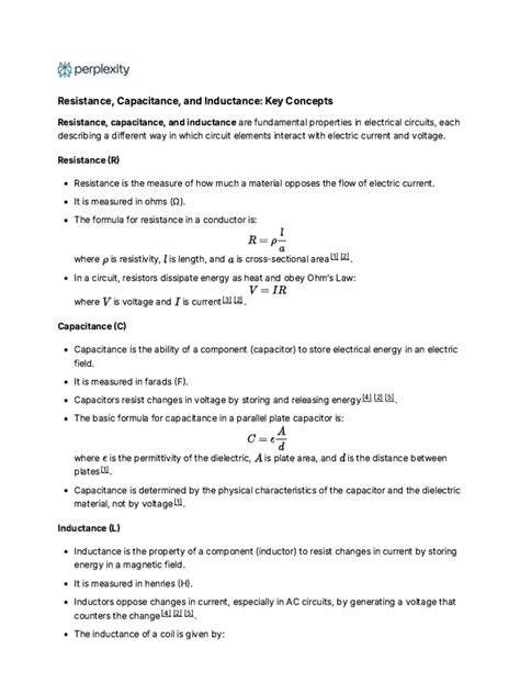 Resistance Capacitance And Inductance Key Conce Pdf Inductance