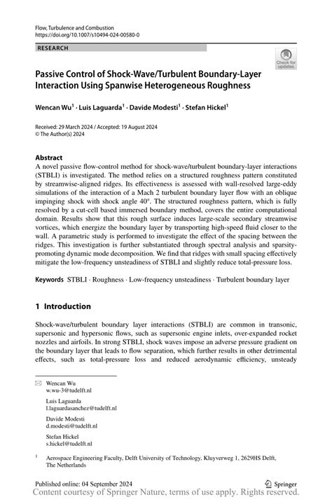 Pdf Passive Control Of Shock Waveturbulent Boundary Layer Interaction Using Spanwise