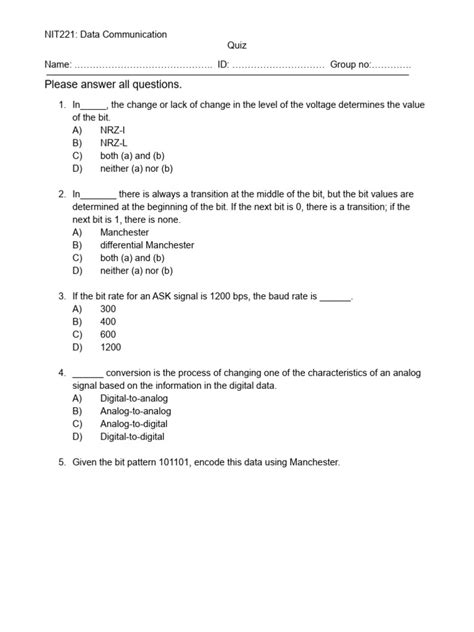 Data Comminucation Quiz On Part 5 2 Models 2024 Pdf
