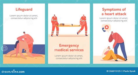Emergency Medical Services Cartoon Banners Rescuers First Aid To