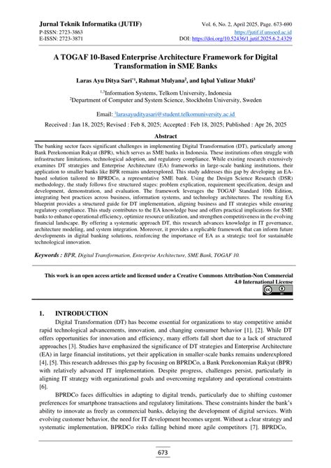 Pdf A Togaf 10 Based Enterprise Architecture Framework For Digital Transformation In Sme Banks