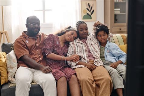 Black Family Watching Tv Show Stock Image Image Of Girl Discrimination