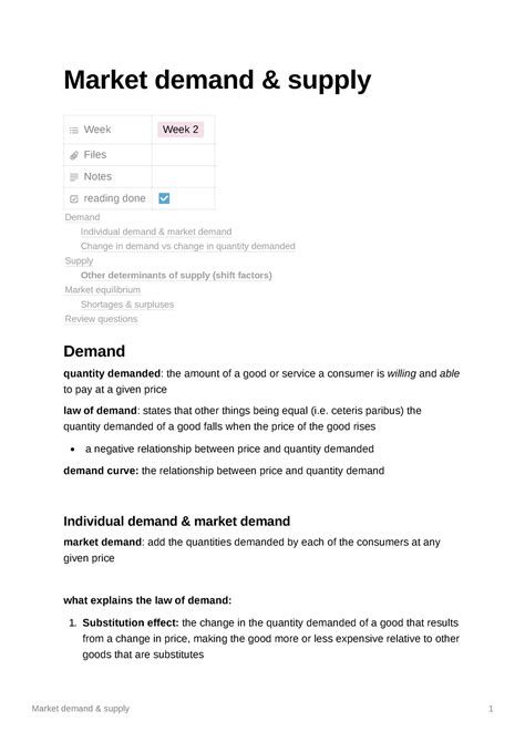 Week 2 Lecture Notes And Tutorial Questions And Answers Market Demand Supply Week Week 2