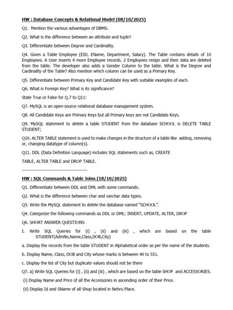 Hw Databse Concepts Rdbms Sql Commands And Table Joins Pdf Relational Database Databases