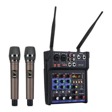 Uhf 무선 마이크와 Usb 오디오 믹서 4 채널 믹싱 콘솔 블루투스 호환 마이크 Dj 가라오케 홈 스튜디오 티몬
