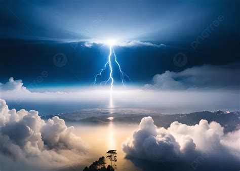 Thunder Bolt Lightening In The Cloudy Sky Nature Background Wallpaper