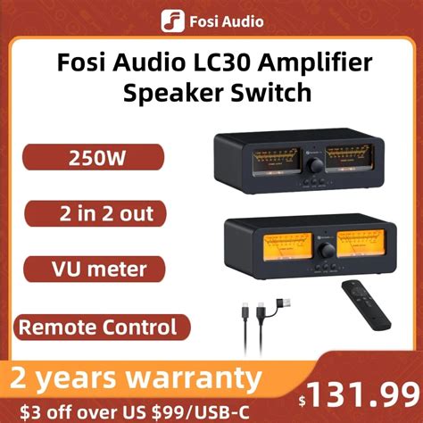 Fosi Audio Lc30 Amplifier Speaker Switcher 2 In 2 Out Dual Analog Vu Meter Audio Switcher 
