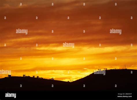 Sunset Over Bottelary Hills Stellenbosch During Lockdown Stock Photo