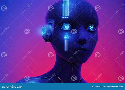 Artificial Intelligence In Humanoid Head With Neural Network Thinks Ai With Digital Brain Is