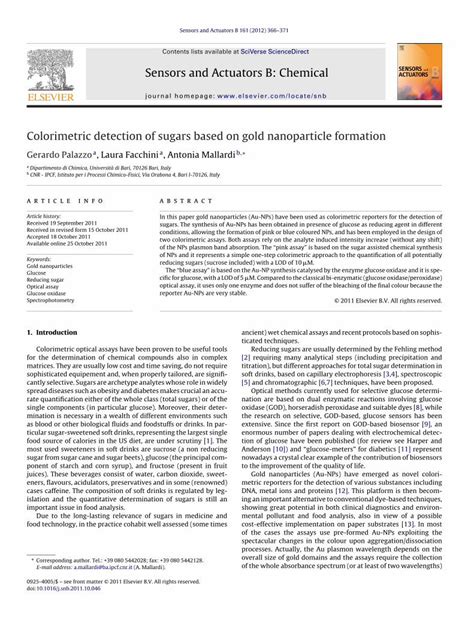 Pdf Colorimetric Detection Of Sugars Based On Gold Nanoparticle