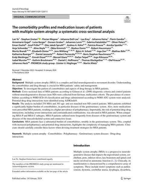 Pdf The Comorbidity Profiles And Medication Issues Of Patients With Multiple System Atrophy A