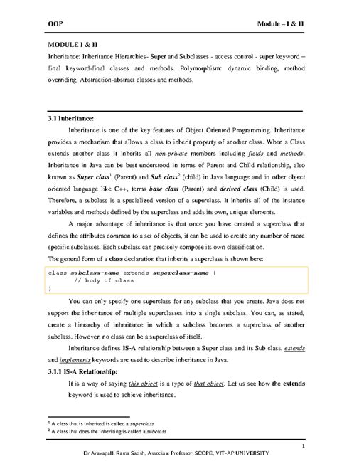 module 1 n 2 notes java basics 1 module i and ii inheritance