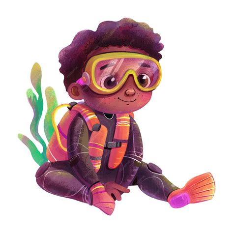 Premium Vector Cute Diver Sitting Cartoon White Background 3