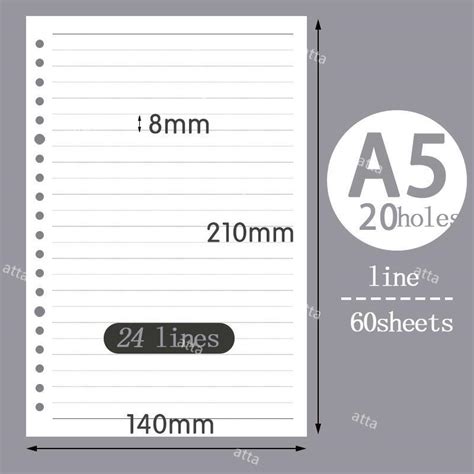 60sheets A5 B5 Notebook Refill Paper Pages 20 26holes Loose Leaf For Binder Refills Office