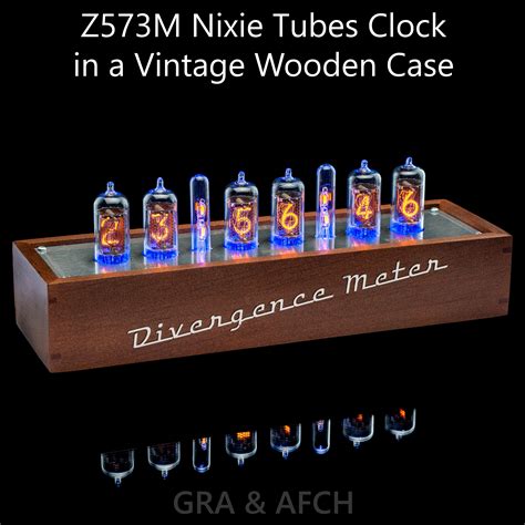 Z573m Nixie Clock With Columns In A Vintage Ashwood Case Smf Rgb Usb Tunes Tubes Temp