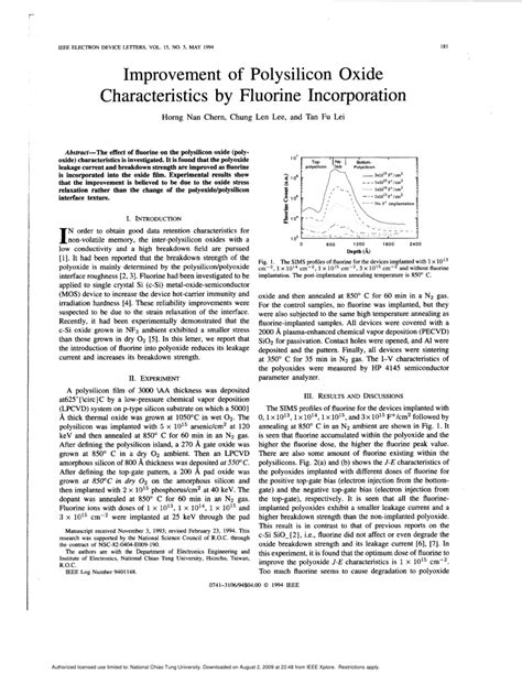 Pdf Improvement Of Polysilicon Oxide Characteristics By Fluorine
