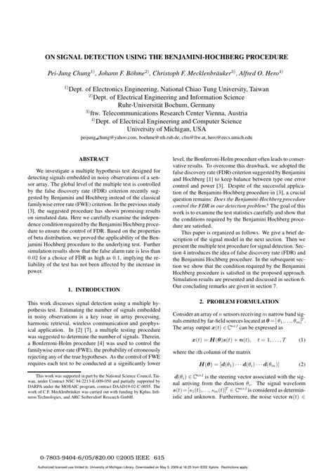 Pdf On Signal Detection Using The Benjamini Hochberg Procedure