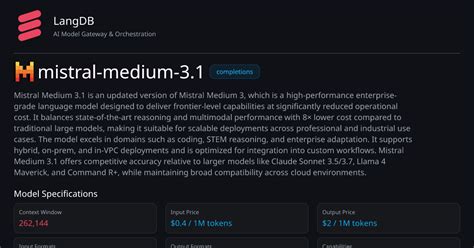 Mistral Medium 31 By Openrouter Ai Model Pricing Performance And Api Access Langdb