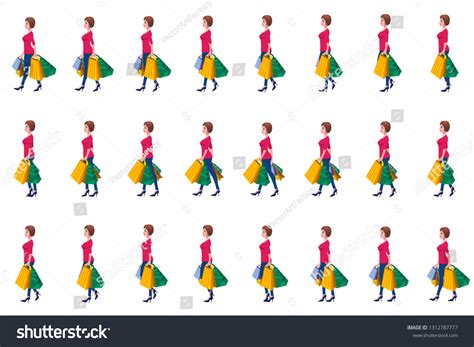 Shopping Girl Walk Cycle Animation Sprites 库存矢量图（免版税）1312787777