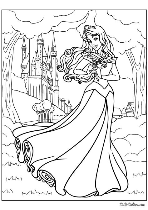 Раскраска Спящая красавица Аврора и дворец распечатать или скачать