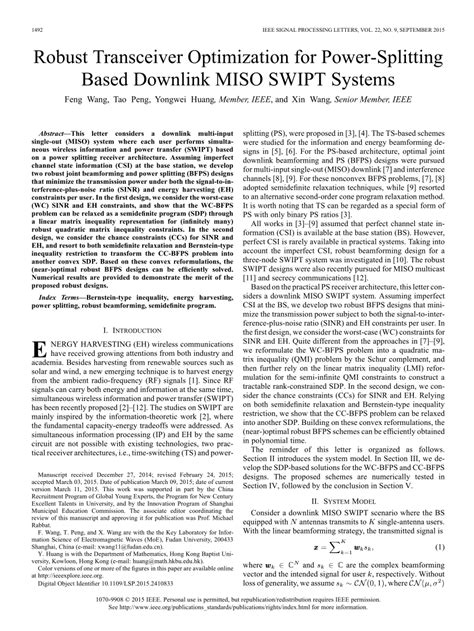 Pdf Robust Transceiver Optimization For Power Splitting Based