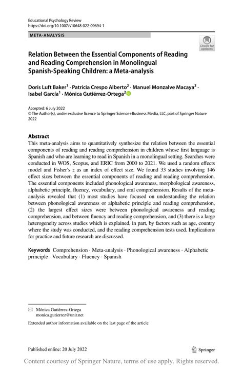 Relation Between The Essential Components Of Reading And Reading Comprehension In Monolingual