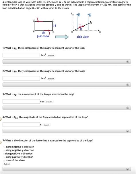 solved a rectangular loop of wire with sides h 22 cm and w