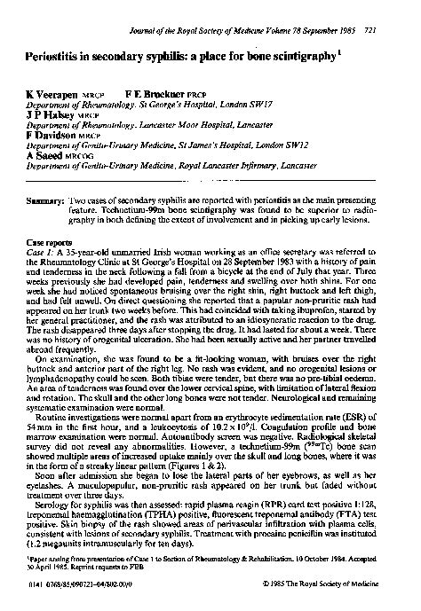 Pdf Periostitis In Secondary Syphilis A Place For Bone Scintigraphy