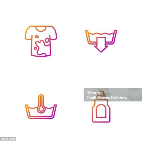 세정제 온도 세척 더러운 티셔츠 및 세탁 모드를위한 라인 병을 설정합니다 그라데이션 색상 아이콘입니다 벡터 50에 대한 스톡