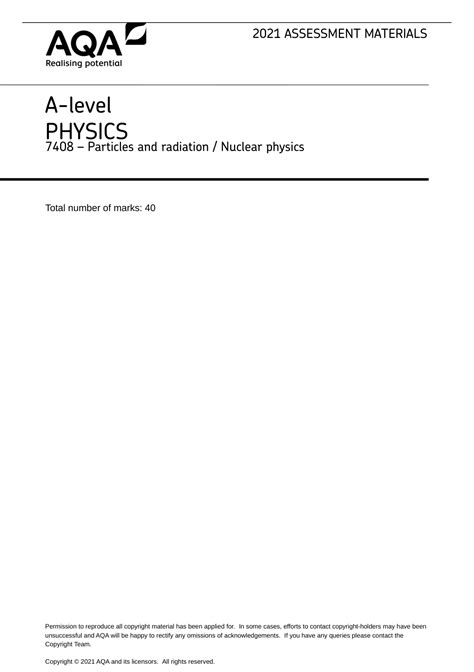 Aqa A Level Physics 7408 Particles And Radiation Nuclear Physics Qp 2021 Aqa A Level