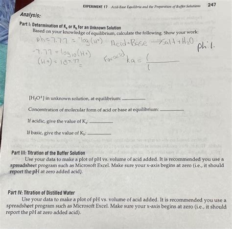 Solved EXPERIMENT 17 Acid Base Equilibria And The Chegg Com