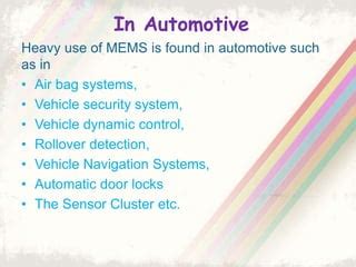 Microelectromechanical Devices And Applications Of MEMs PPTX