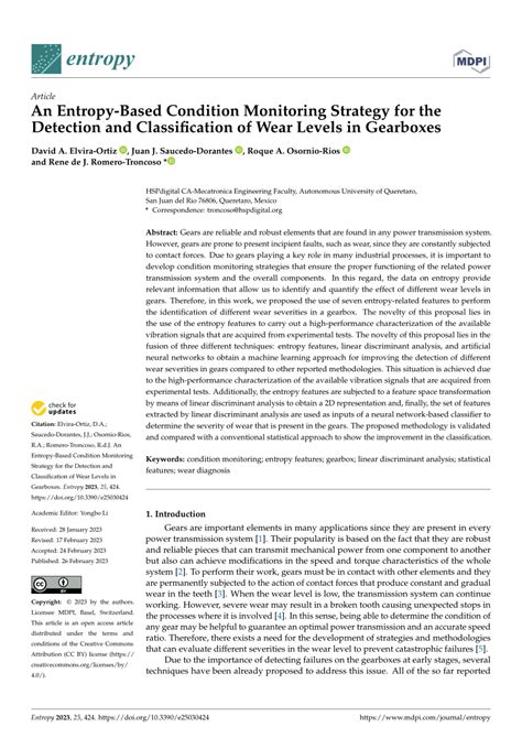 Pdf An Entropy Based Condition Monitoring Strategy For The Detection