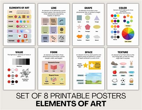 Elements Of Art Poster Set 8 K 12 Art Classroom Decor Elementary Middle High School Teacher